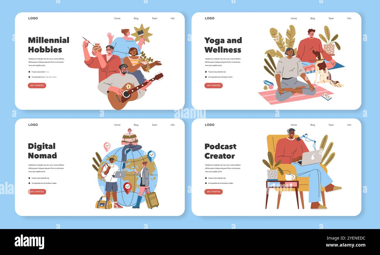 Millennial Hobbies set. Modern leisure activities including music ...