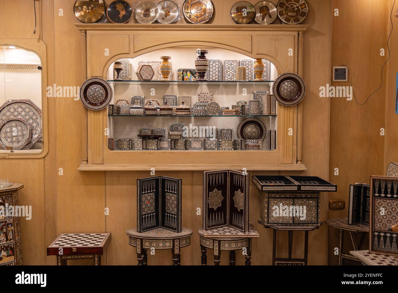 Al Khalifa, Old Cairo, Cairo, Egypt. March 2, 2023. Backgammon boards ...