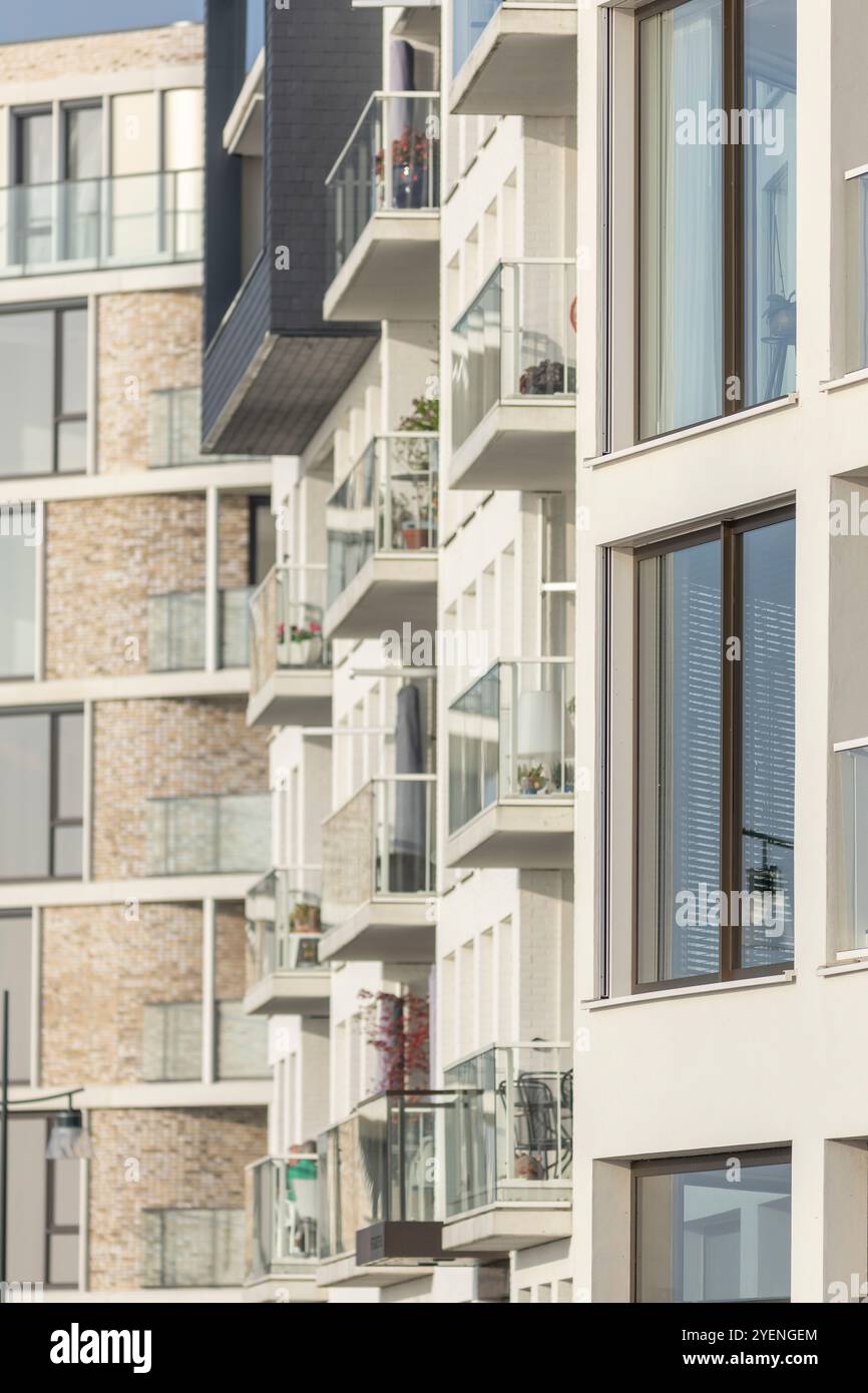 Architectural detail of exterior luxury apartment facade in ...
