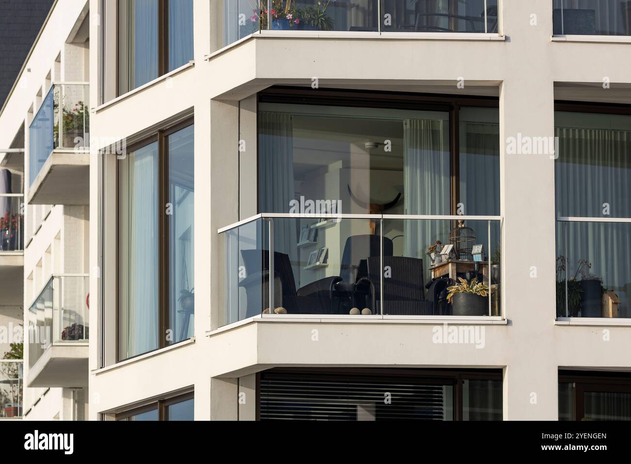 Indoor balcony architectural detail of exterior luxury apartment facade ...