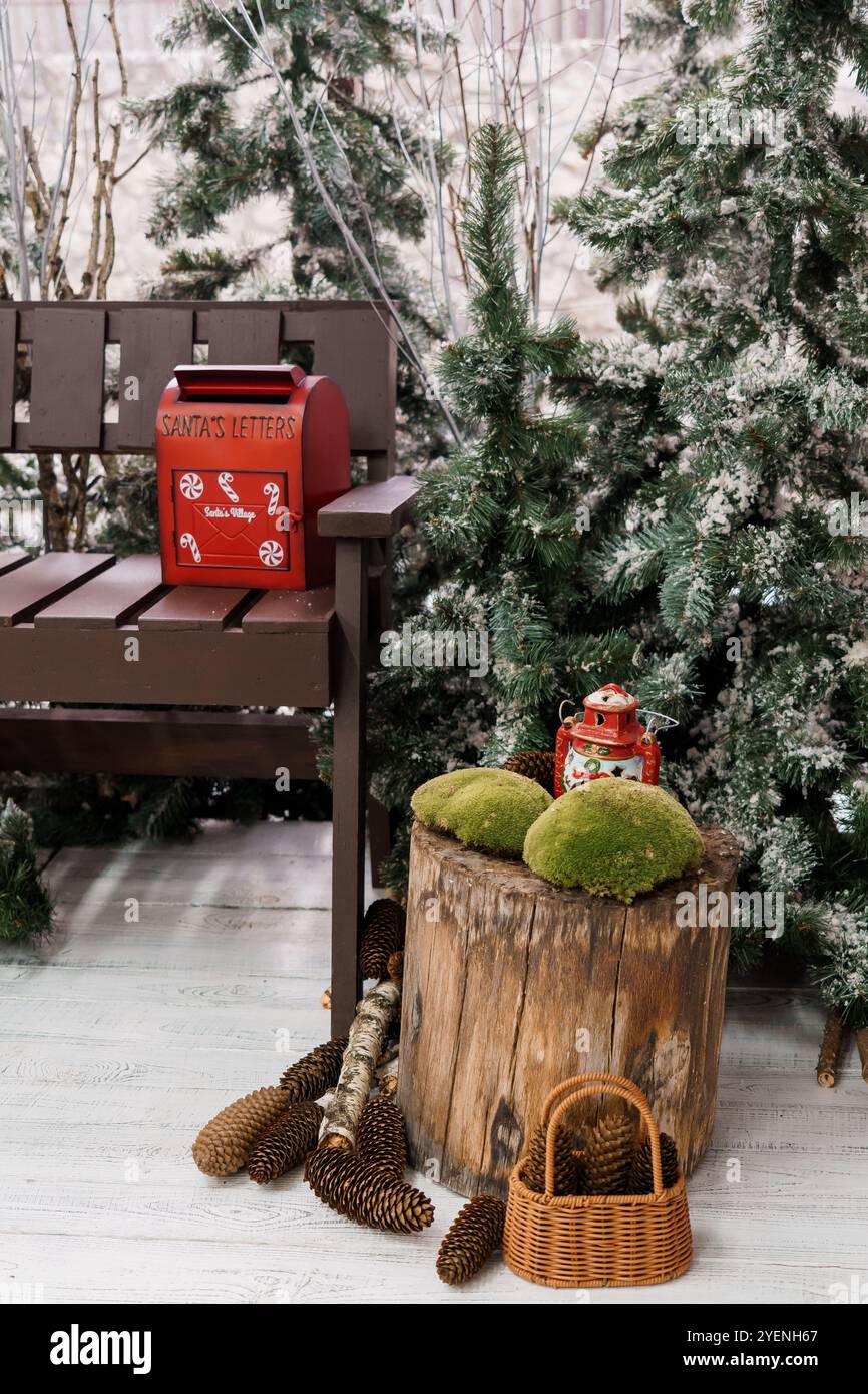 Festive Outdoor Holiday Scene with Santa's Mailbox and Natural Elements ...