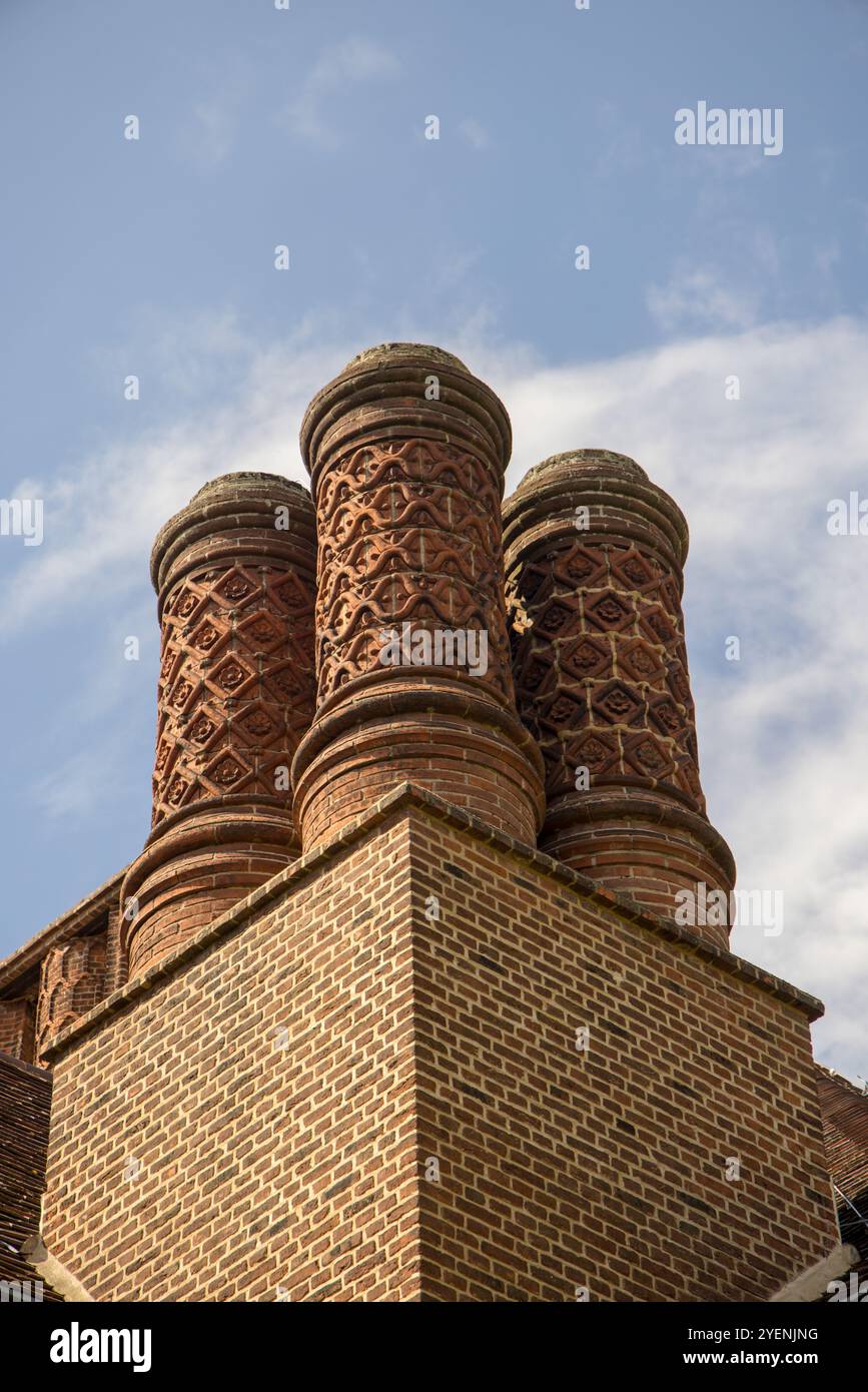 Ornate stone chimney stack on a brick building of Schloss Cecilienhof ...