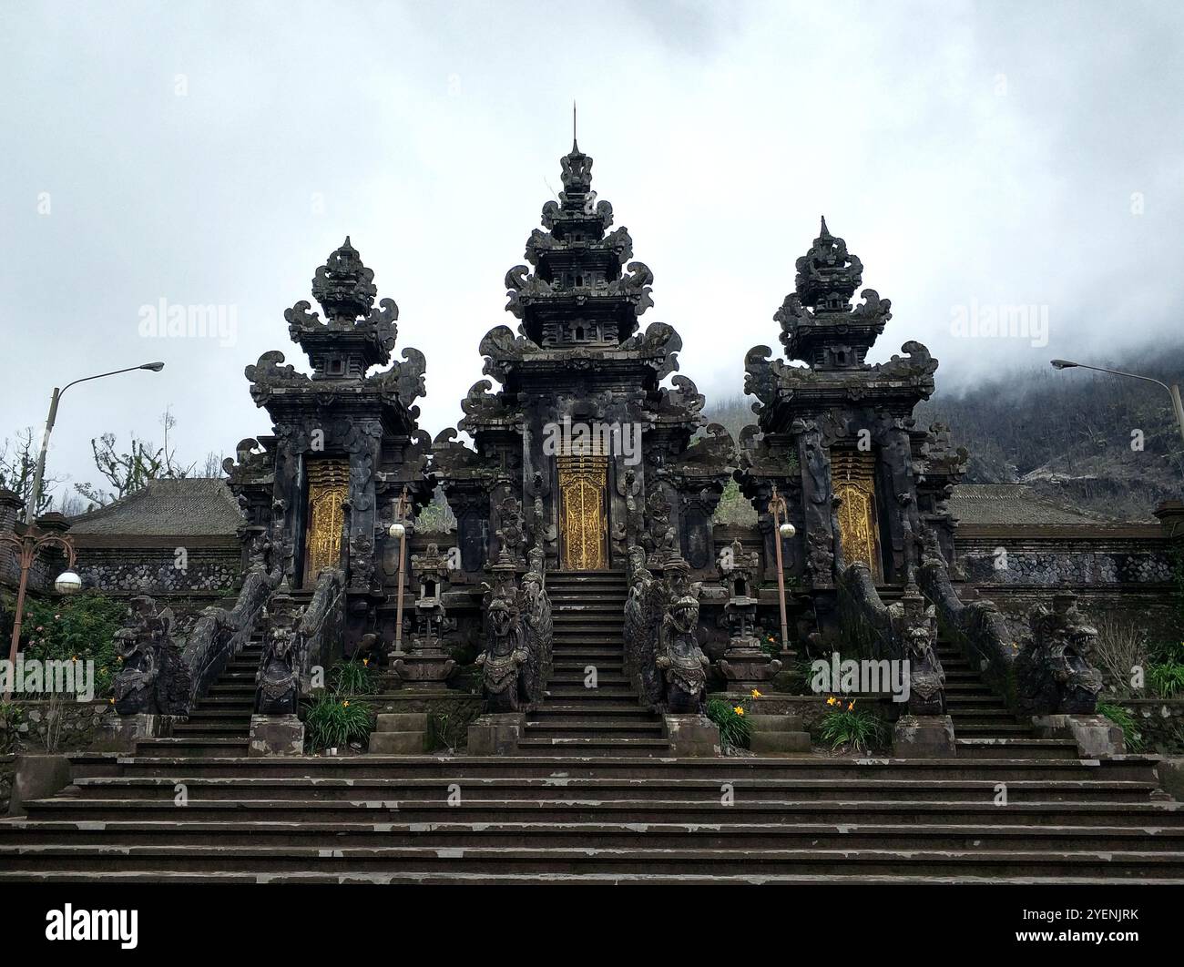 Majestic ancient black temple Pura Pasar Agung Sebudi on the sacred ...