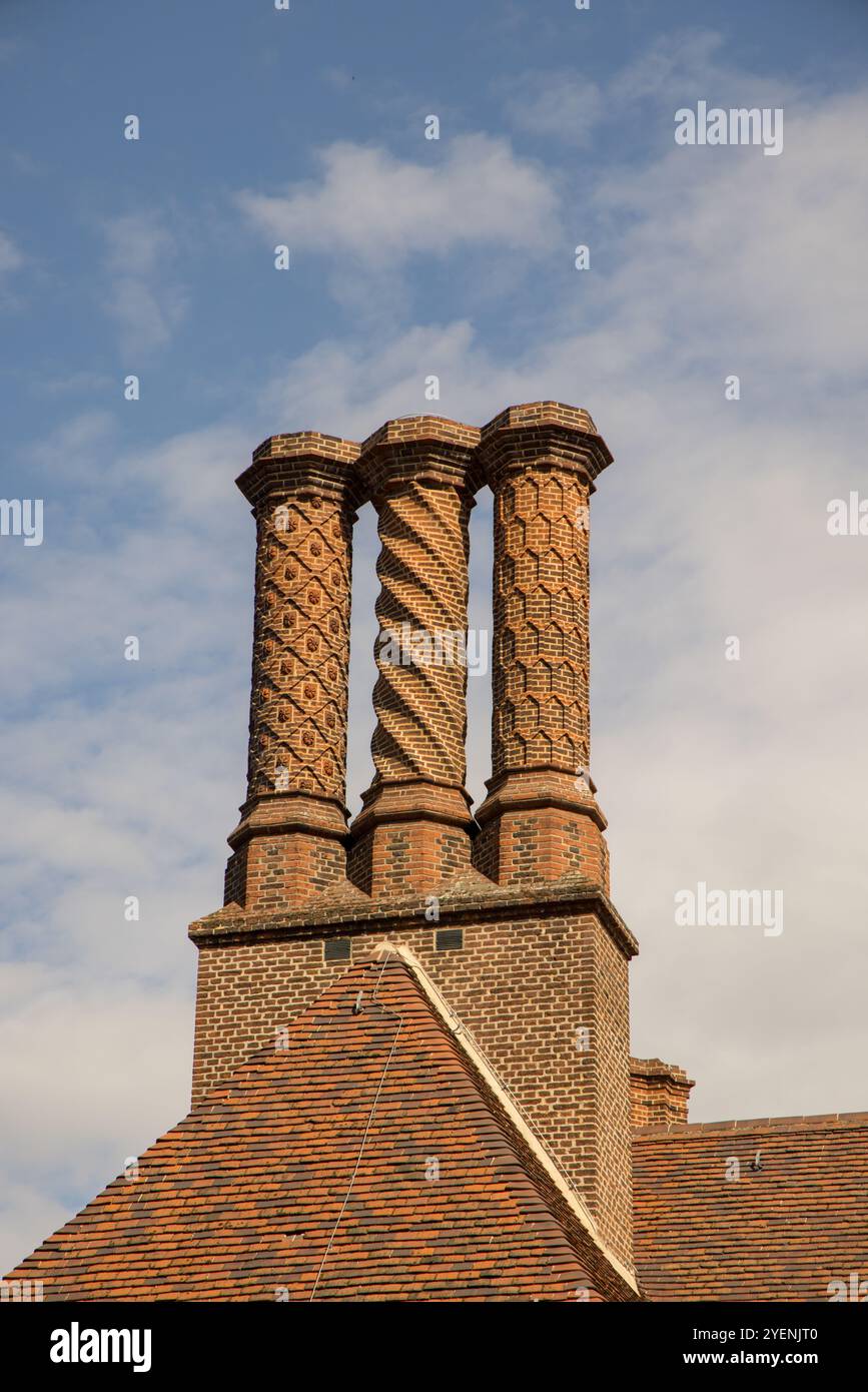 Ornate stone chimney stack on a brick building of Schloss Cecilienhof ...