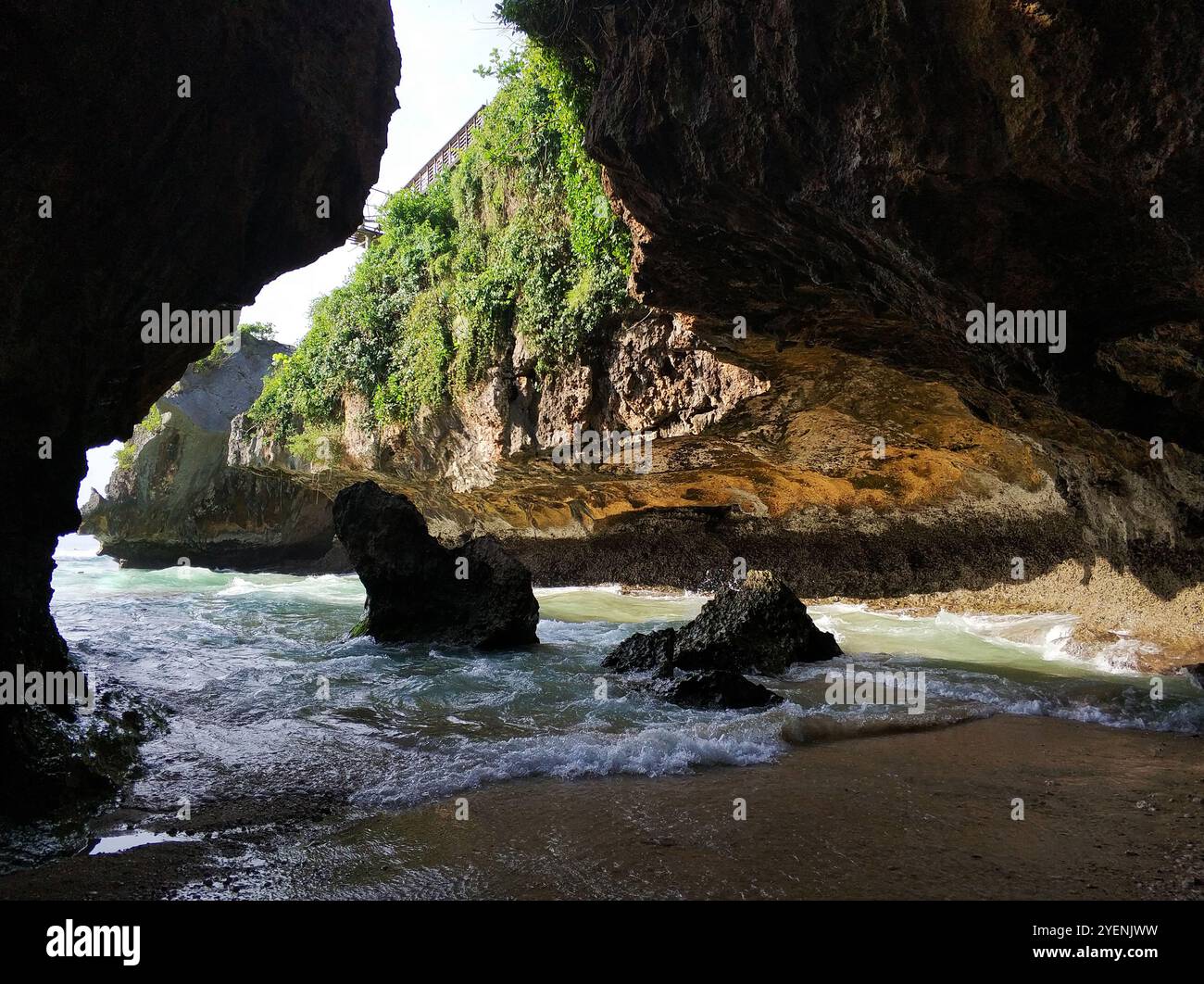 The view from a cracked cave in the rock to the incredibly beautiful ...
