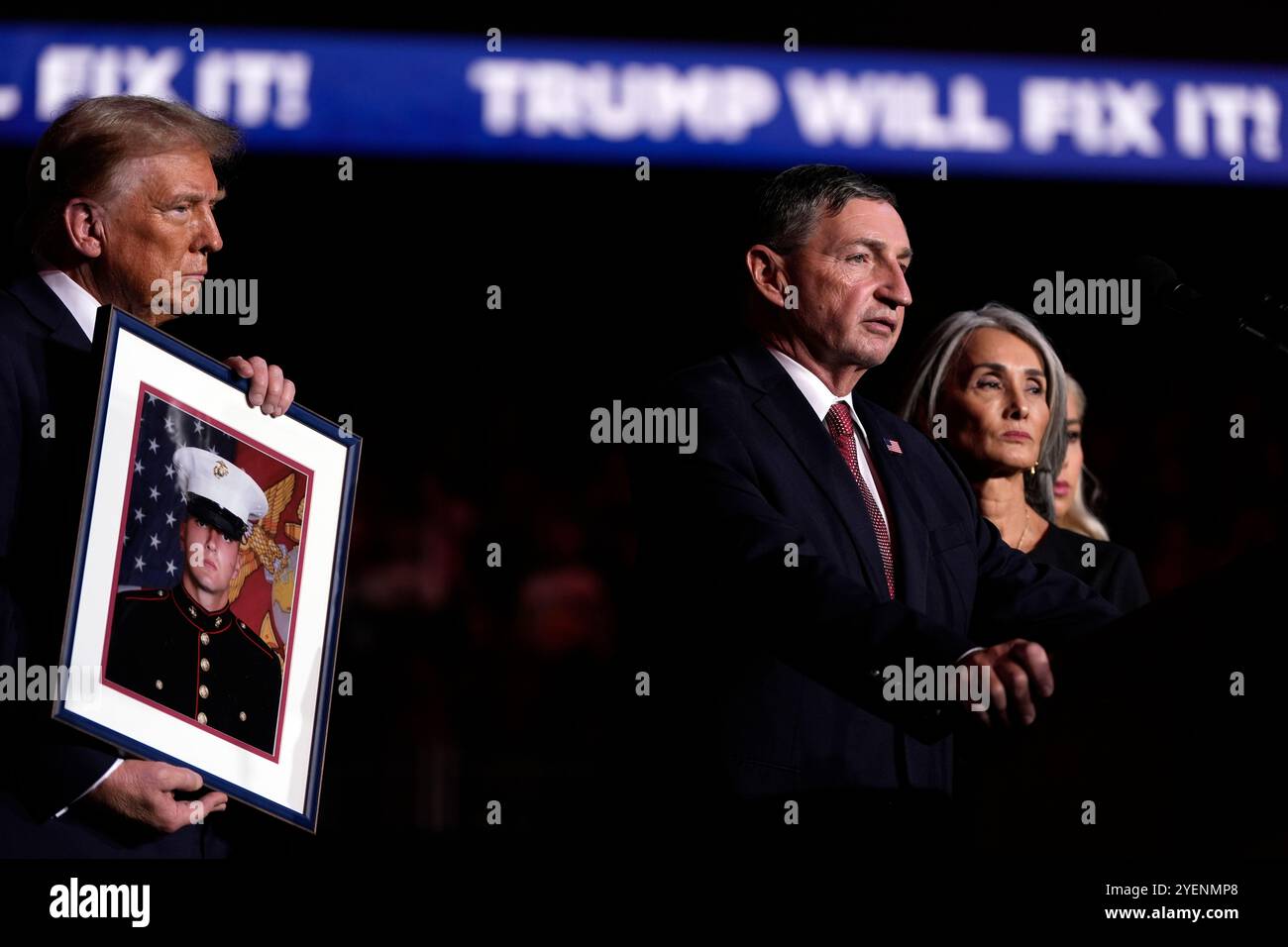 Republican presidential nominee former President Donald Trump holds a ...