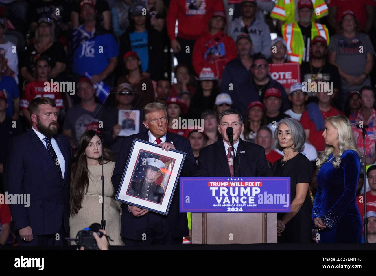 Republican presidential nominee former President Donald Trump holds a ...