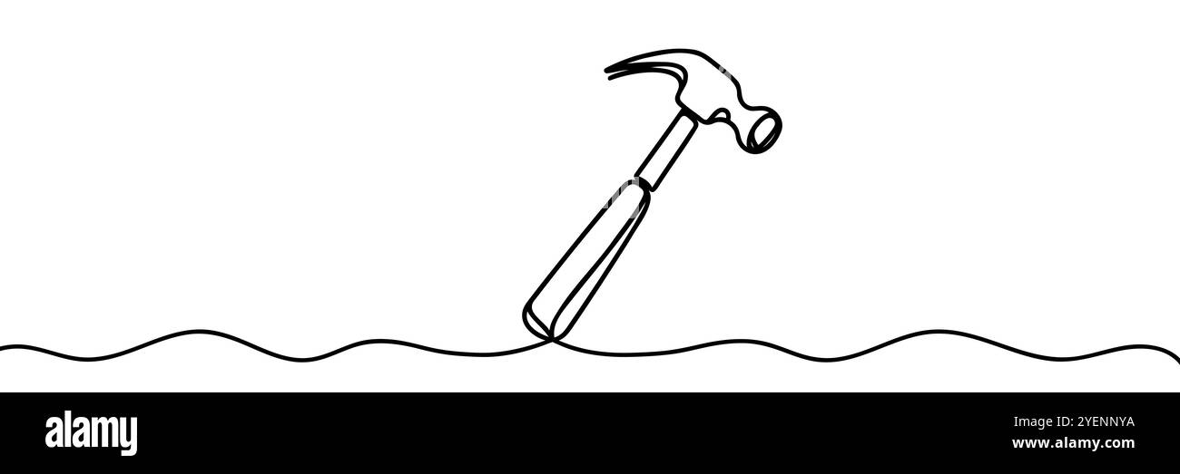 One continuous line drawing of an claw hammer. One line concept graphic ...