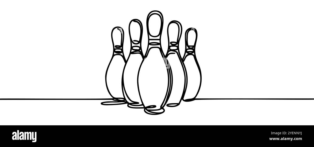 Single one line drawing bowling ball and pins. Sports equipment bowling ...