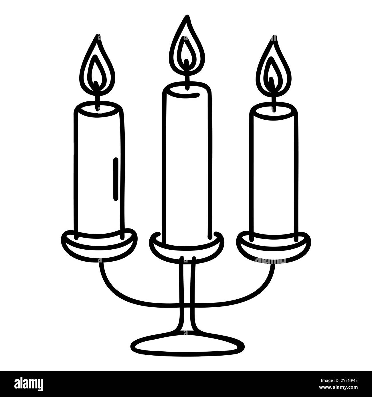 Three candles in a candlestick, one continuous line drawing. Isolated ...