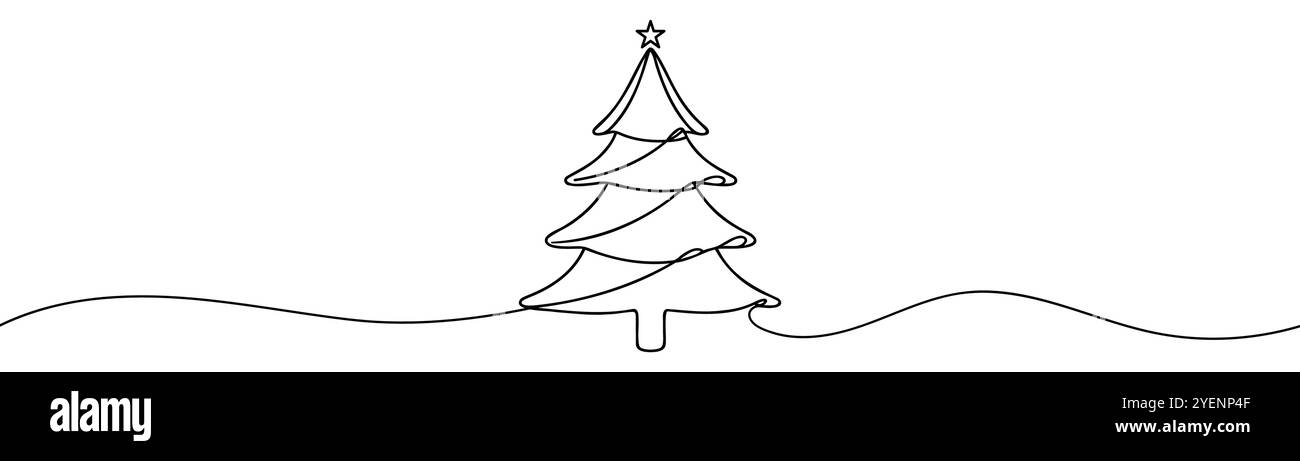 Continuous one line drawing Christmas Tree Vector Icon, Happy Xmas ...