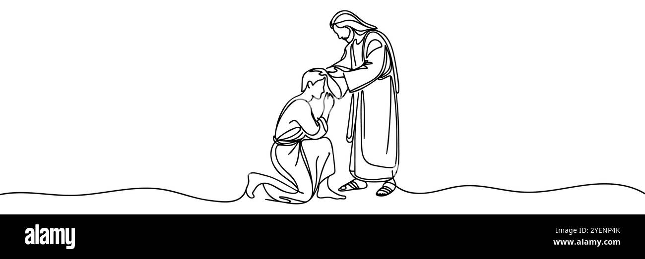 Jesus Christ healing a man Continuous one line drawing Stock Vector ...