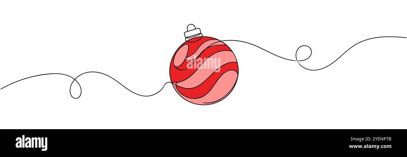 Christmas ball in One Continuous line drawing. Festive Christmas tree ...