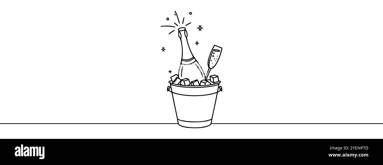 Continuous one line drawing Champagne bottle Wine Bucket Alcoholic ...