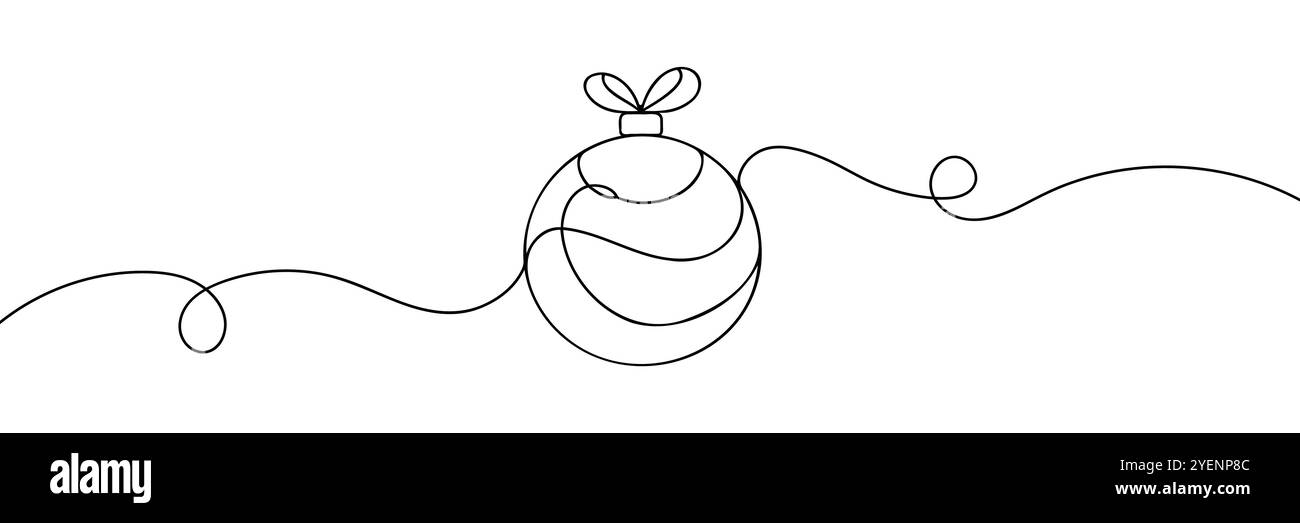 Christmas ball in One Continuous line drawing. Festive Christmas tree ...