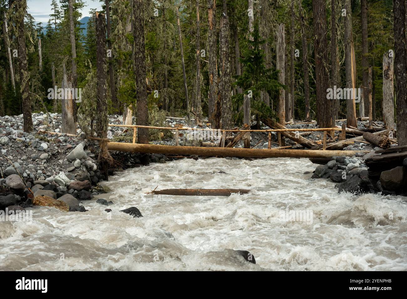 Newly Installed Log Bridge Sits Just Above The Rushing Snow Melt Of The ...