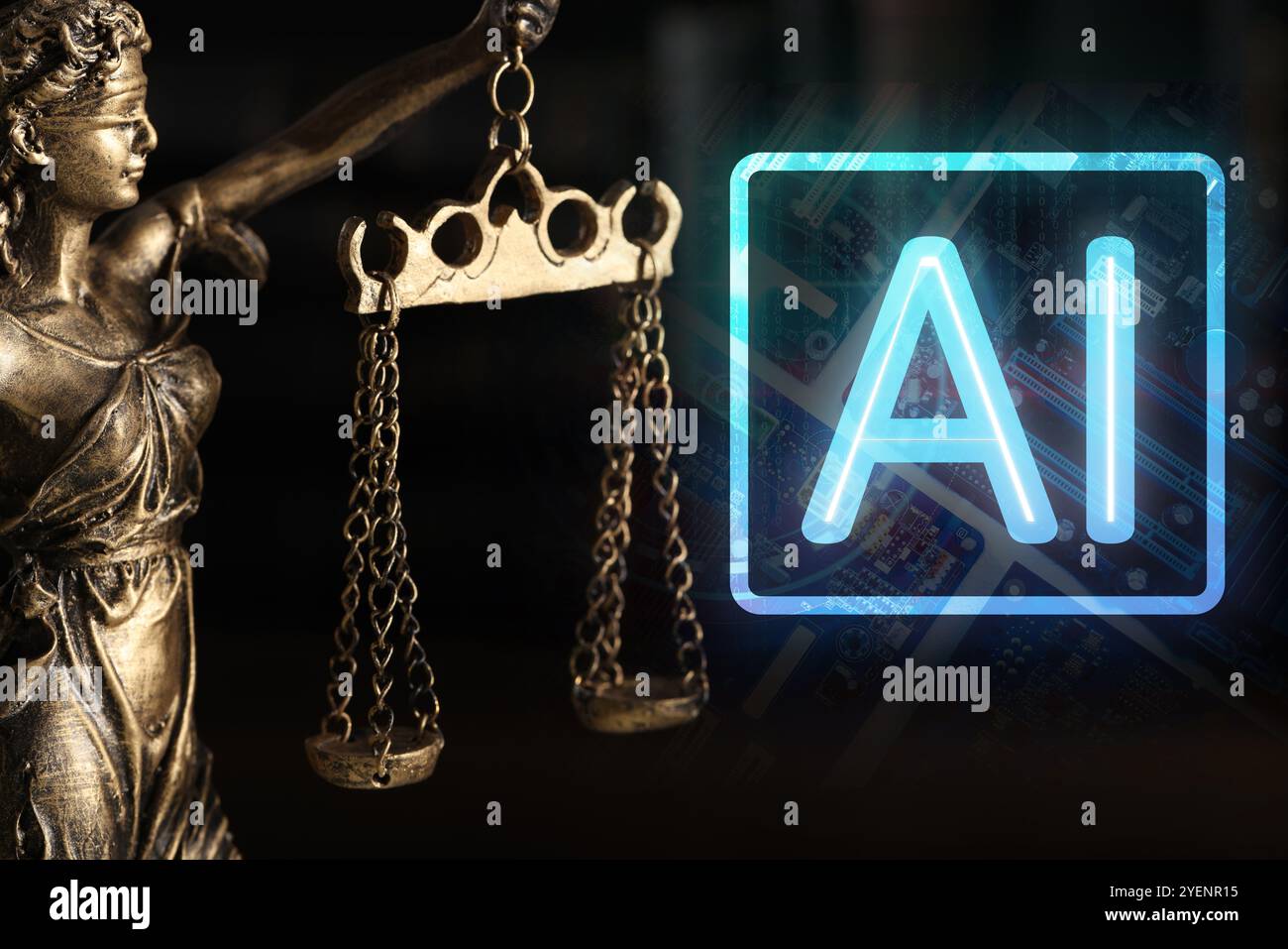 Artificial intelligence and law. Statue of Lady Justice and AI ...