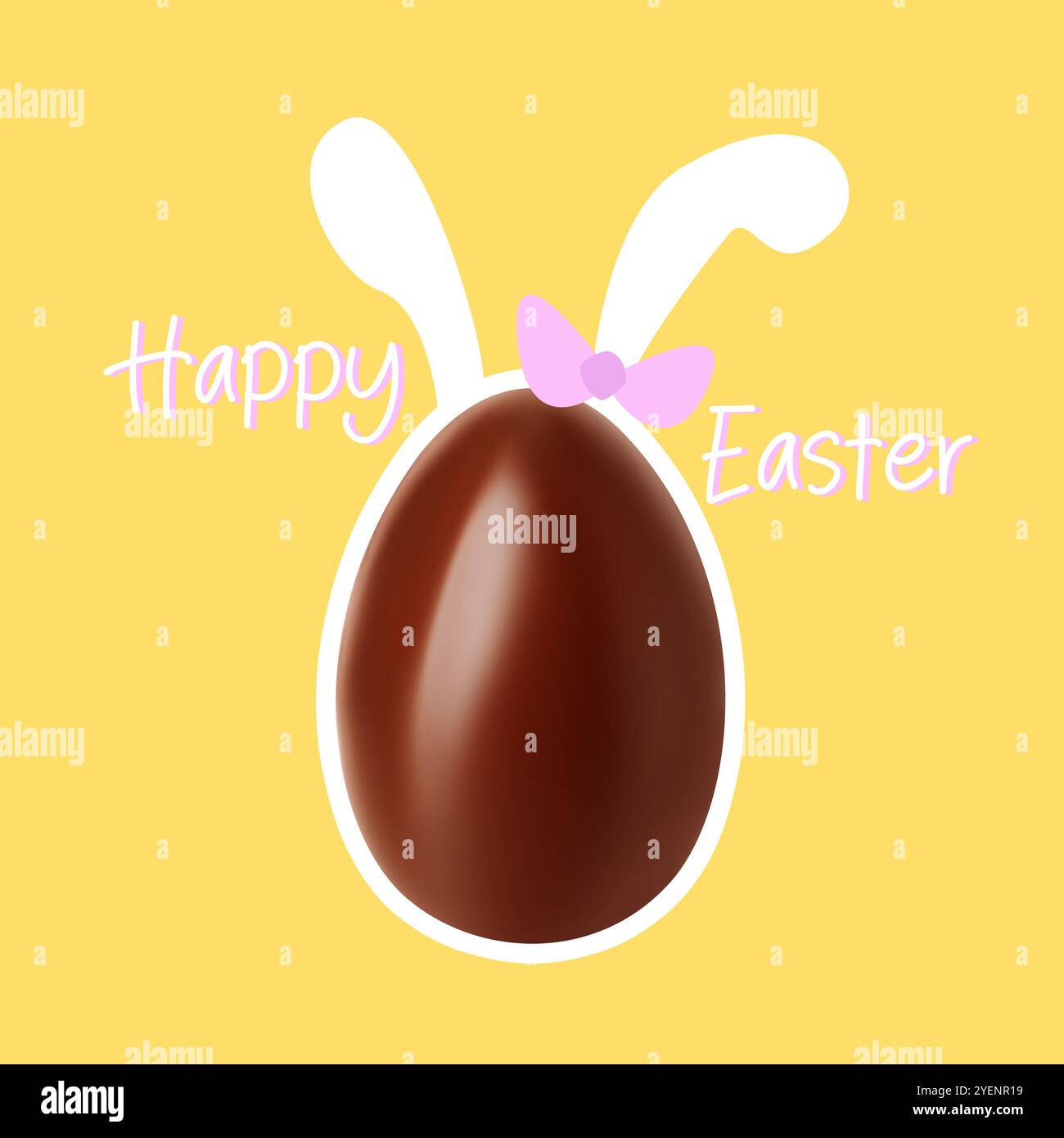 Happy Easter. Chocolate egg with bunny ears on yellow background Stock ...