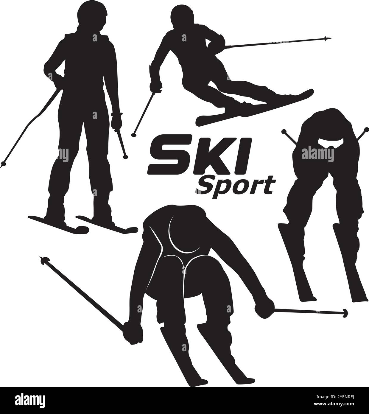 set of skier vector icons, winter extreme sports, ski silhouettes Stock ...