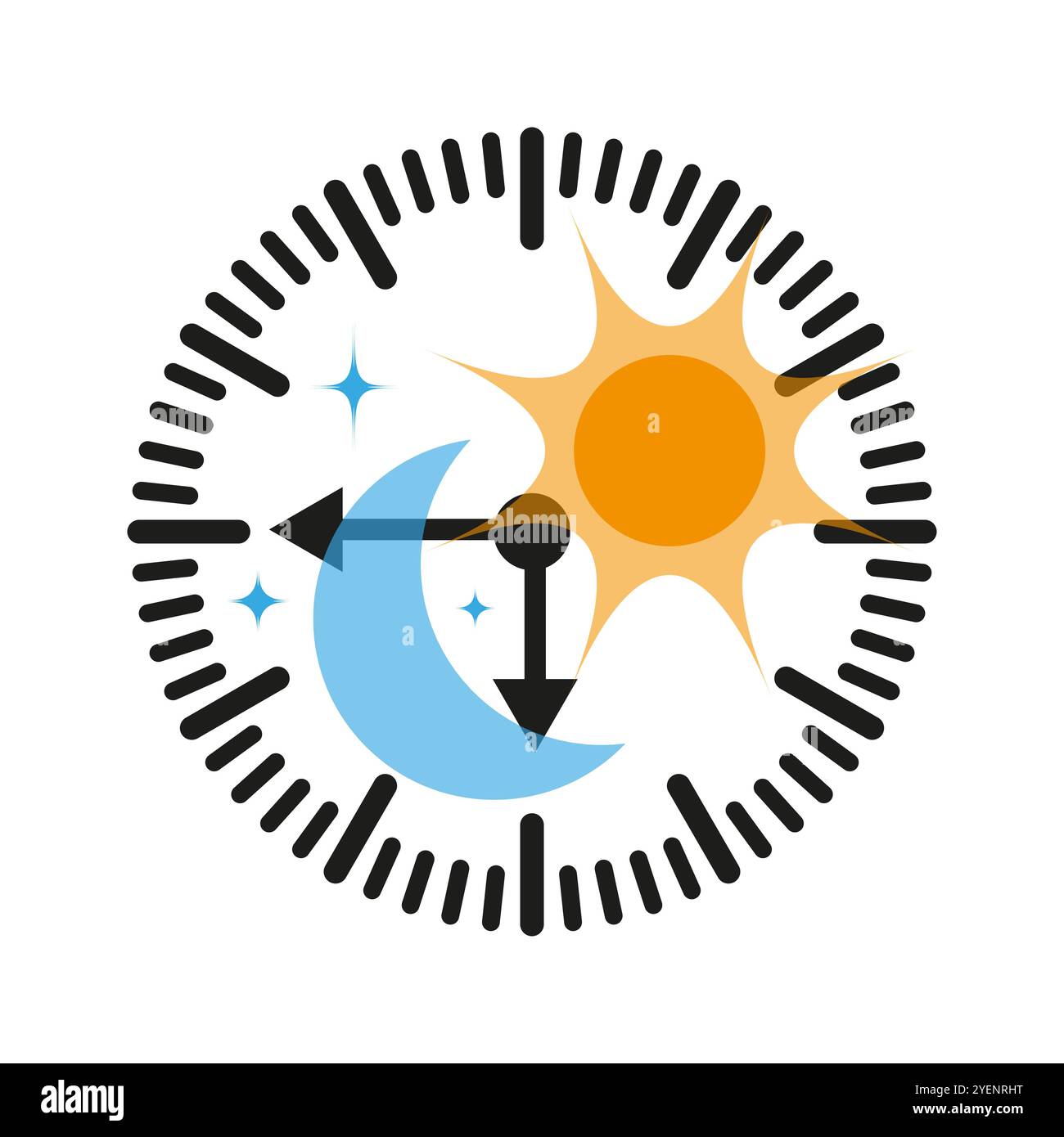 Clock icon. Sun and moon symbol. Daytime hour symbol. Vector timepiece ...