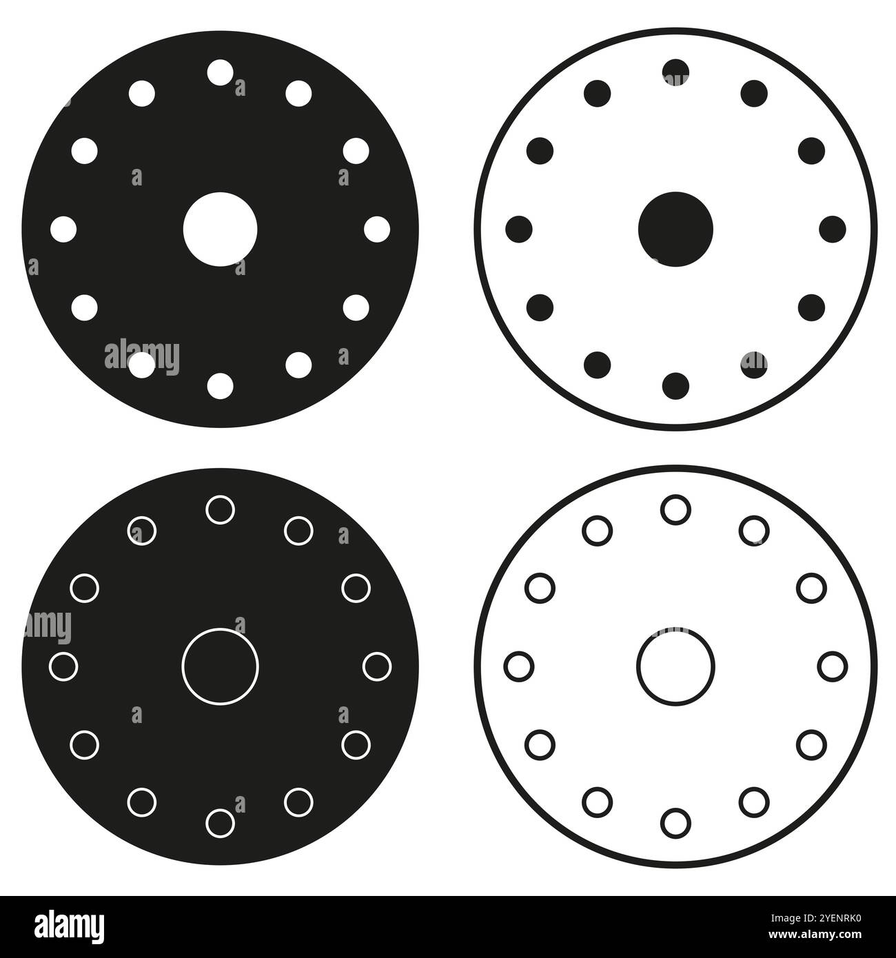 Circular disk icon. Dot pattern symbol. Black and white circles. Simple ...