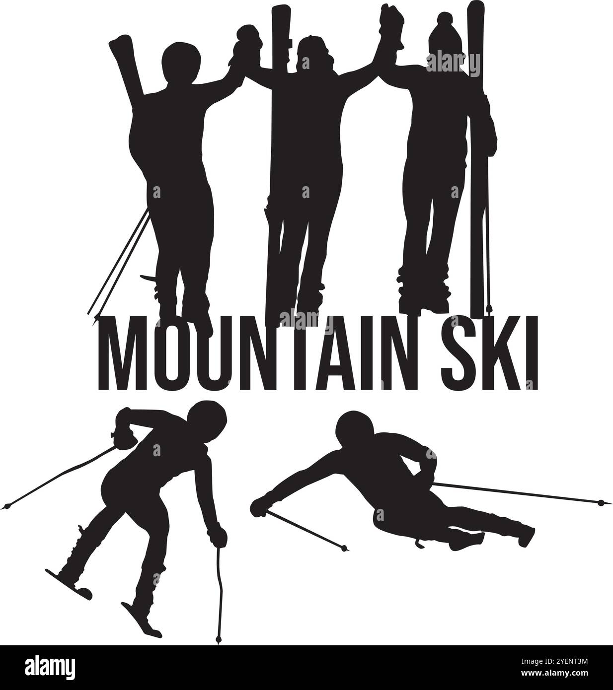 Set of vector silhouettes of mountain skiing, extreme sports, winning ...