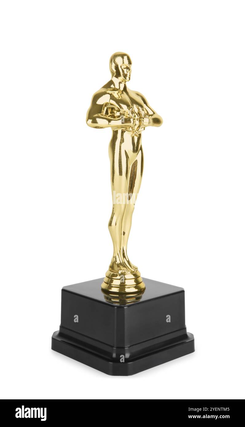 Golden trophy in shape of human figure isolated on white Stock Photo ...