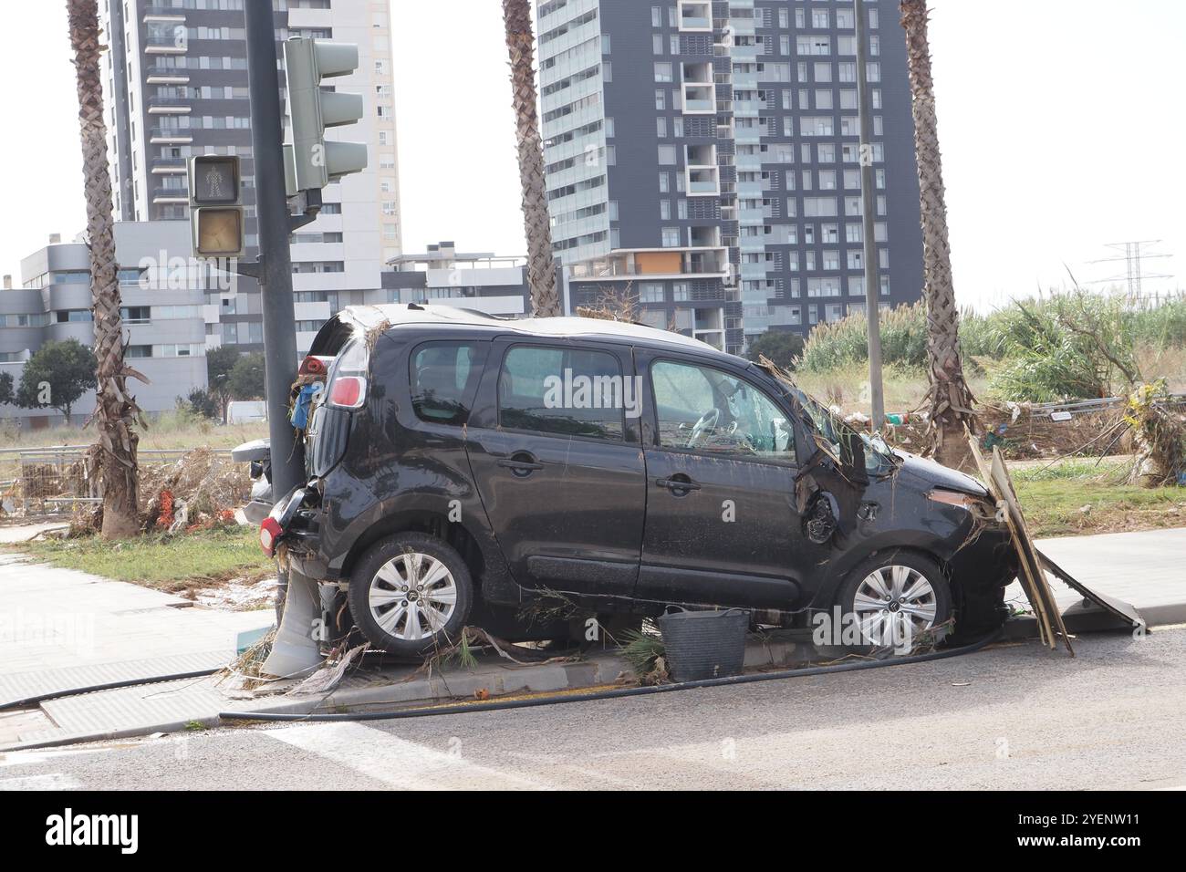 The aftermath of hurricane Dana in Valencia, Spain - Damaged car ...