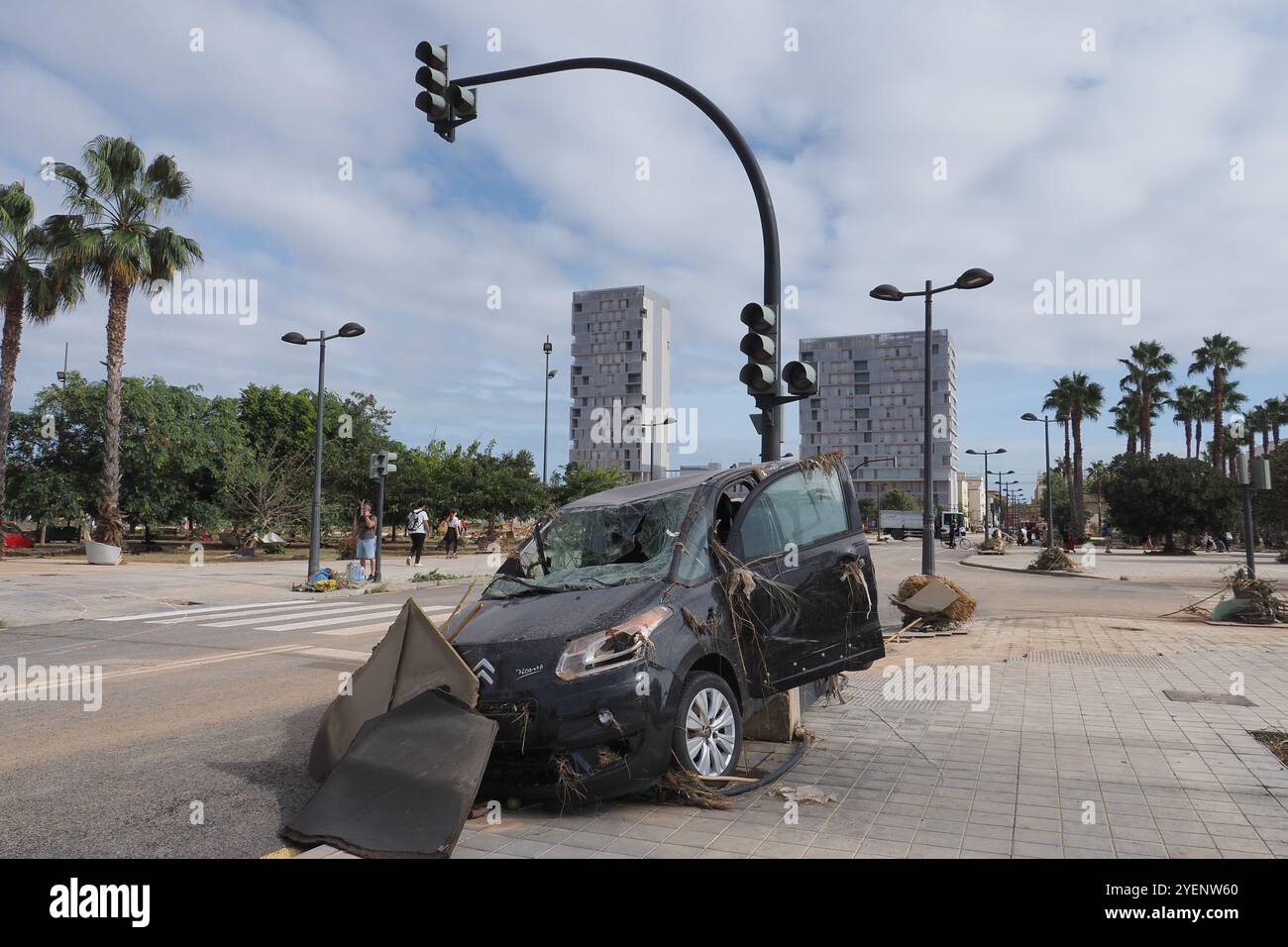 The aftermath of hurricane Dana in Valencia, Spain - Wrecked car ...