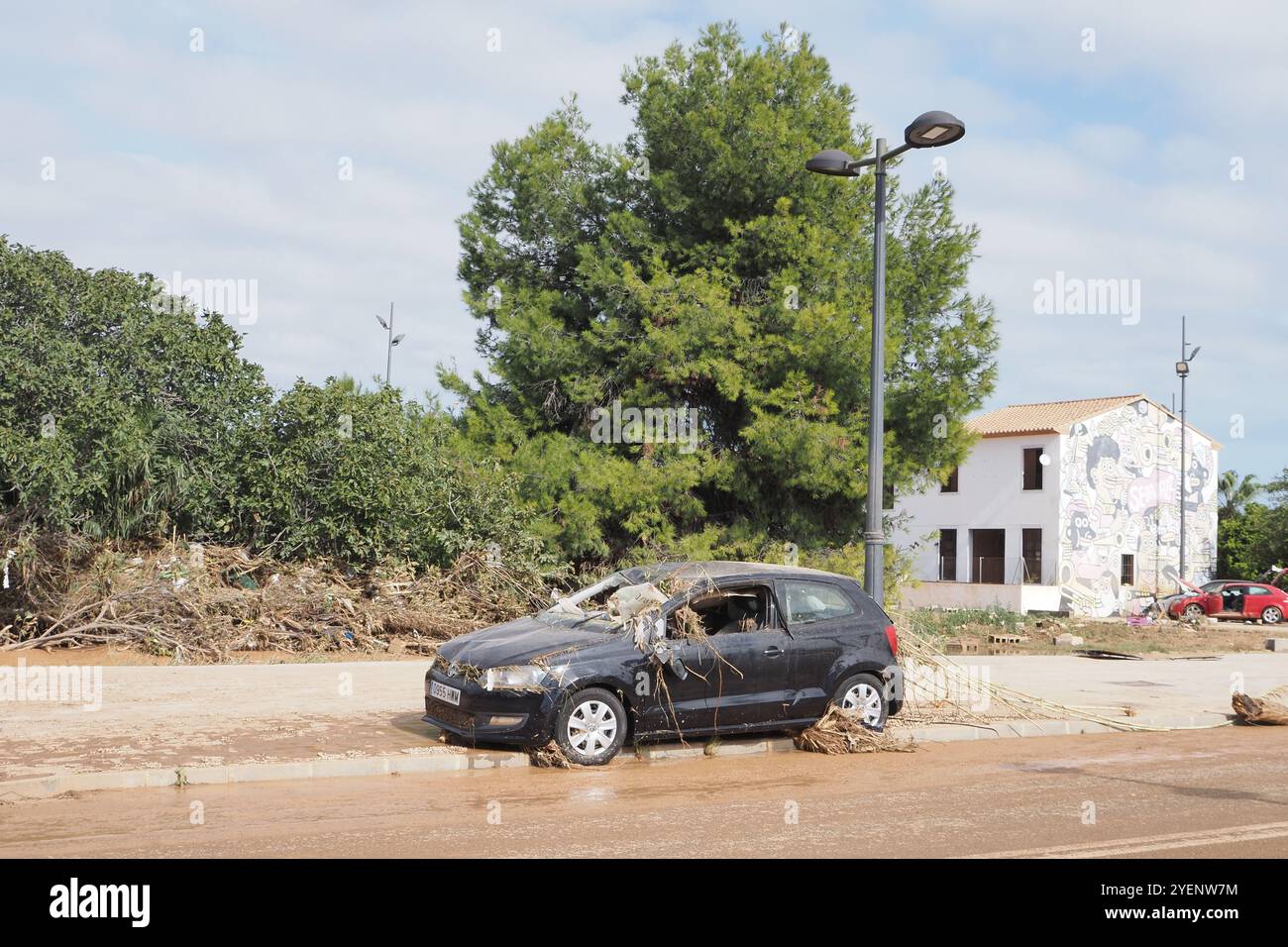 The aftermath of hurricane Dana in Valencia, Spain - Damaged car ...