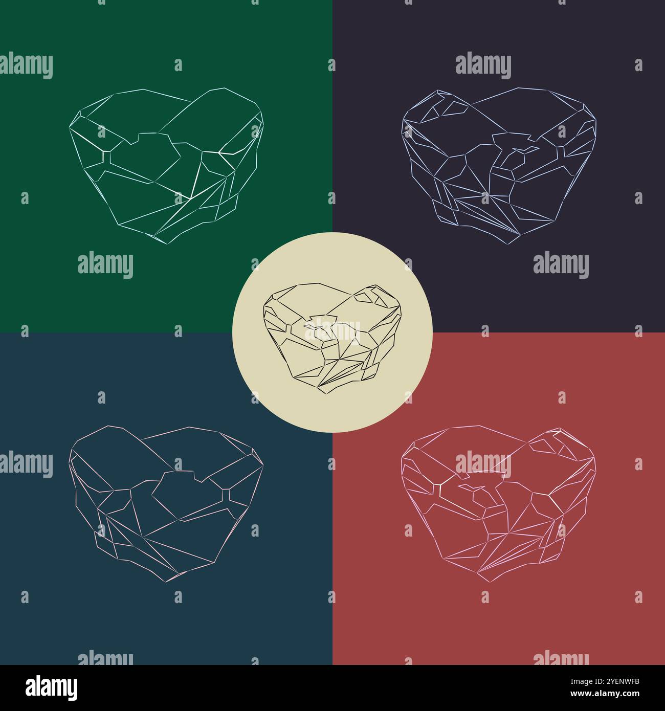 5 Natural Rough Diamonds. Vector line art illustration of uncut black ...