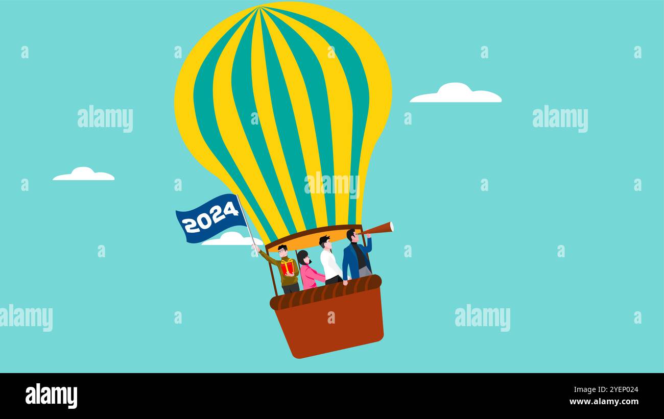 illustration of team work towards 2024 to achieve success, new plan in ...