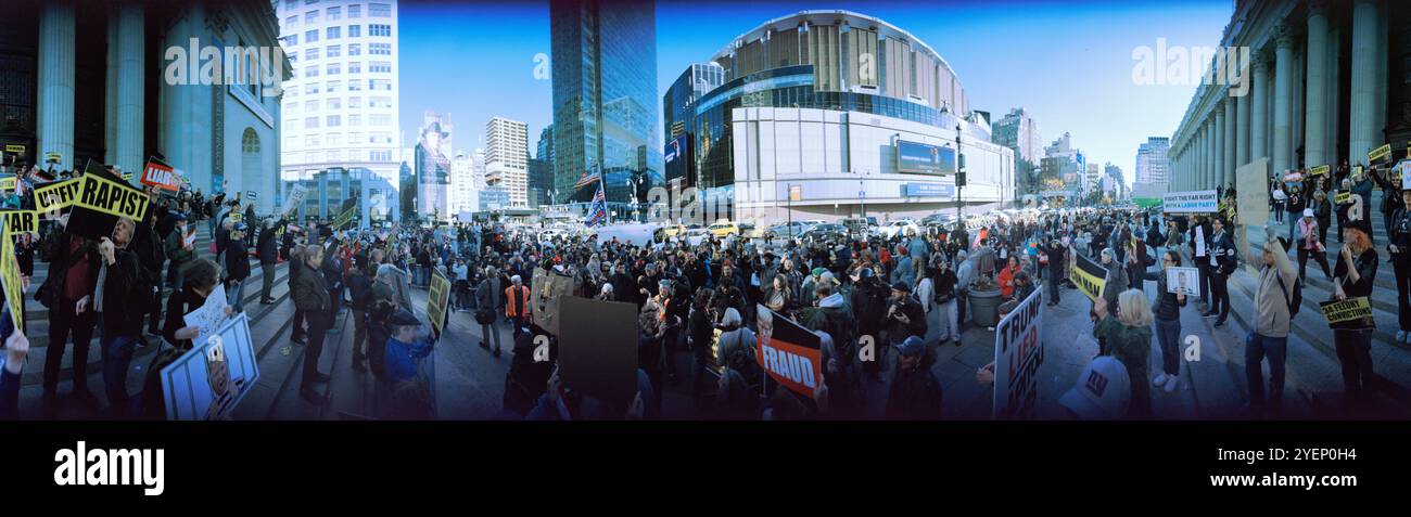 Oct 27 2024 Protesters hold sign No Dictators In The US on Penn Station ...