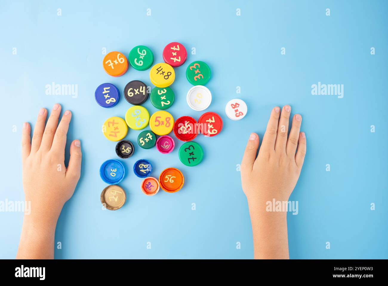 Play fun multiplication games, bottle caps with multiplication ...