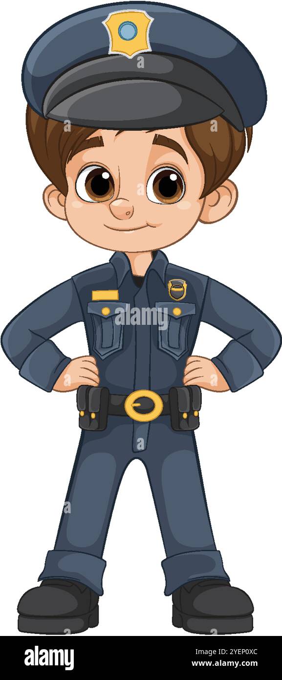 Cartoon police officer in uniform standing confidently Stock Vector ...