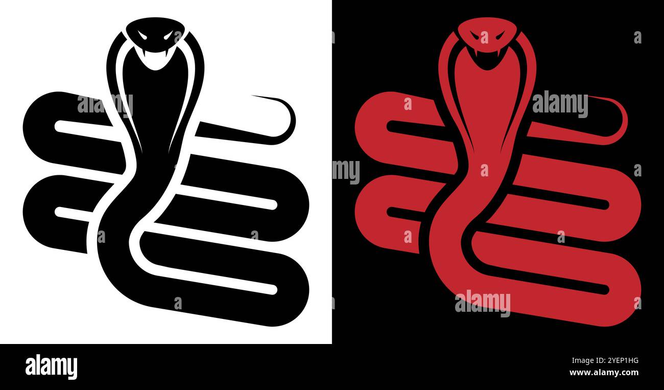 Hissing cobra in fighting stance with open mouth and poisonous fangs ...