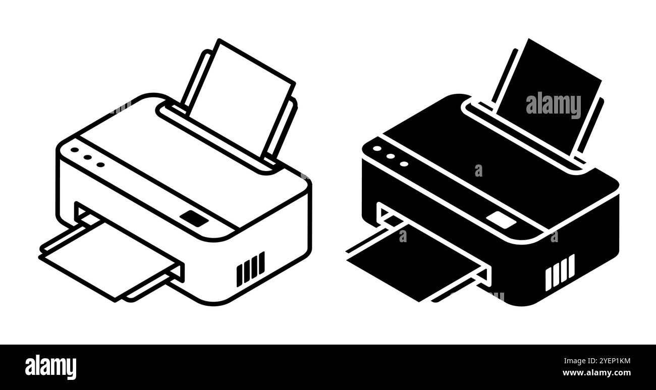 Linear icon, Isometric inkjet printer. Printing documents in office ...