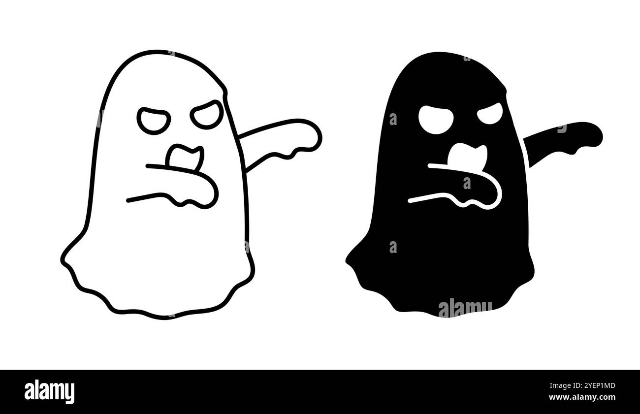 Linear icon. Halloween sinister ghost stretches her hands forward and ...