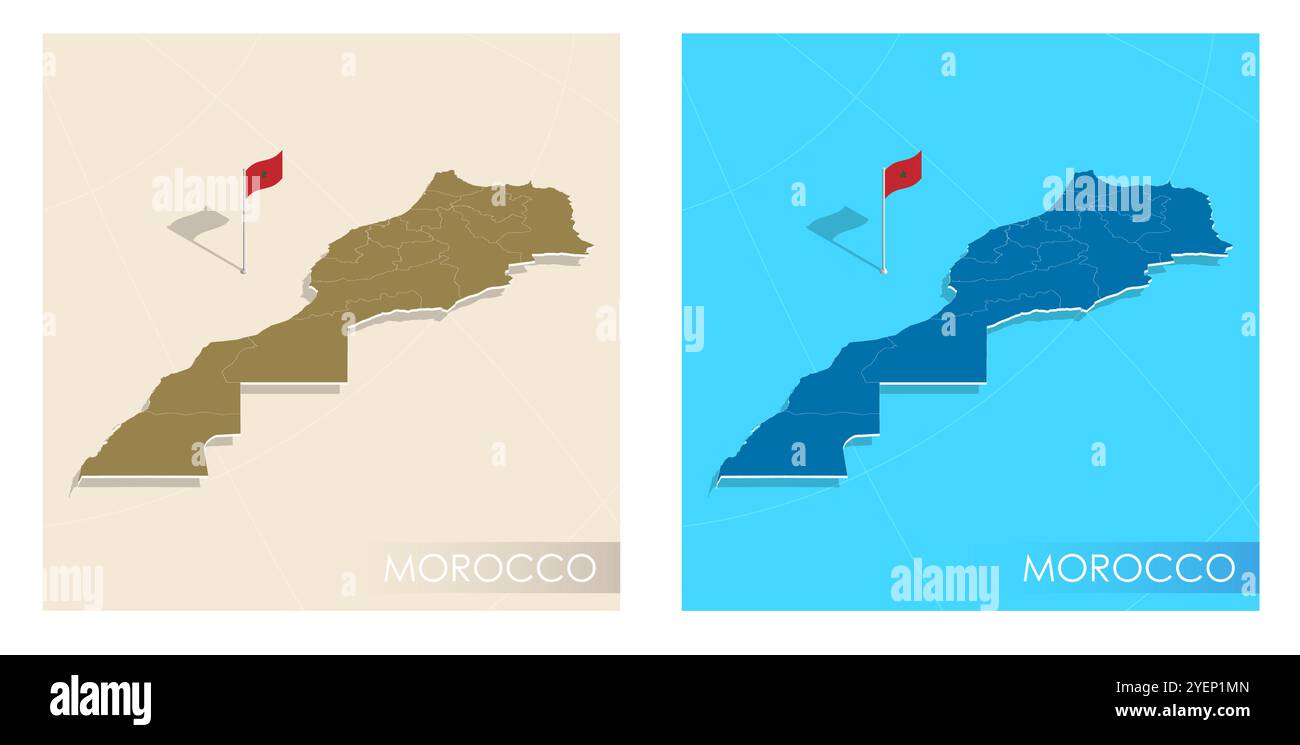 Morocco country flag installed on geographic positioning map point of ...