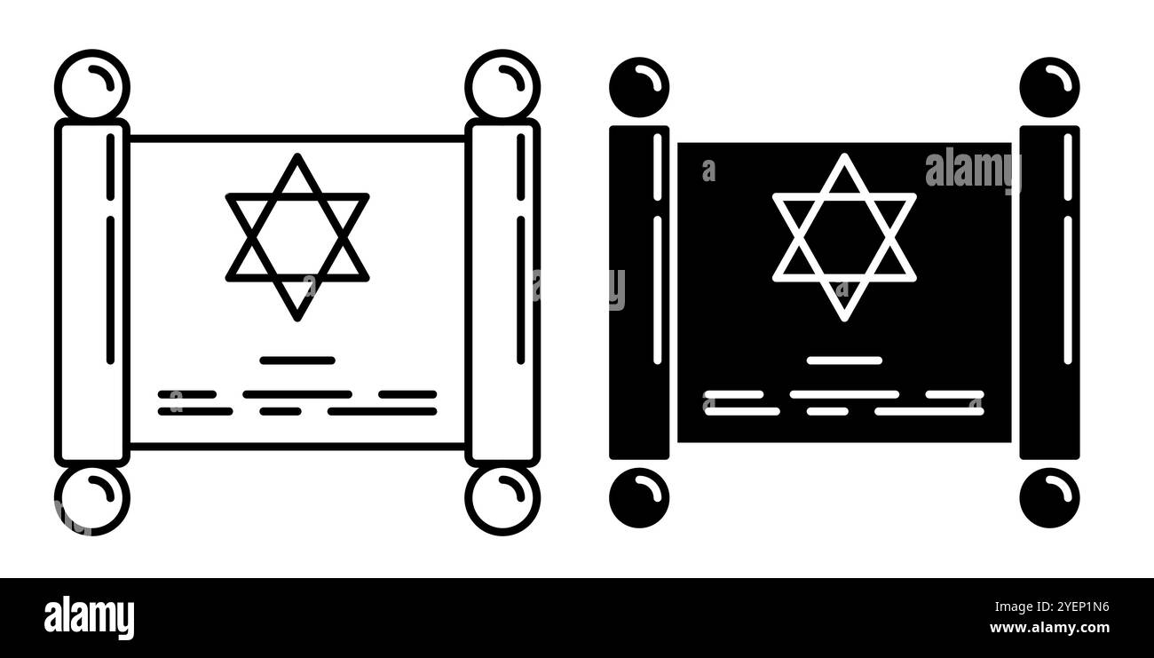 Linear icon. Jewish Torah scroll holy scripture. Simple black and white vector isolated on white ...