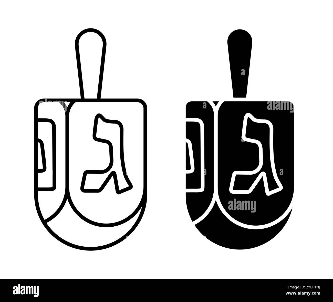 Linear icon. Hanukkah Jewish dreidel toy with letters of the alphabet ...