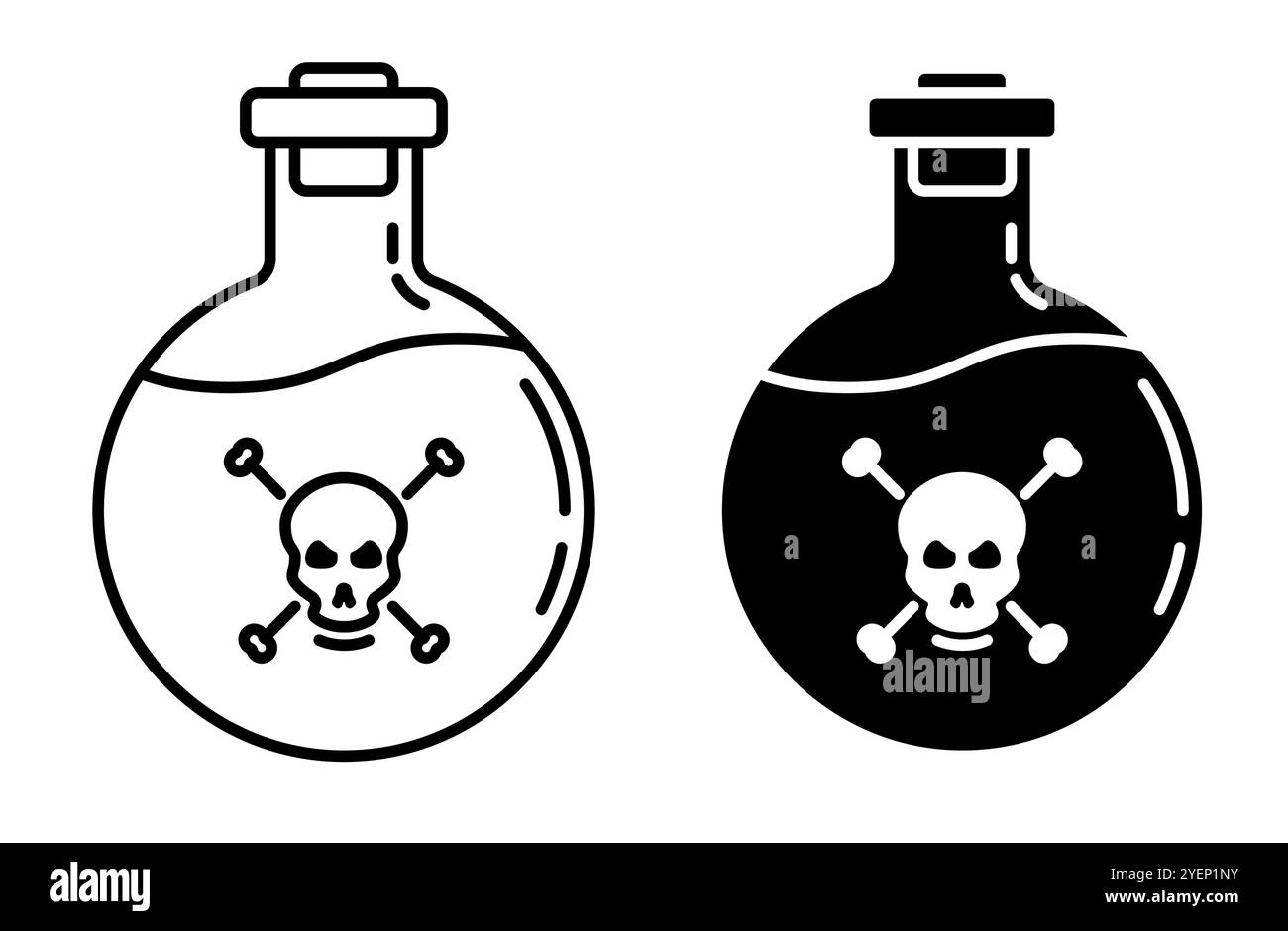 Linear icon. Halloween spherical glass flask containing a magical ...