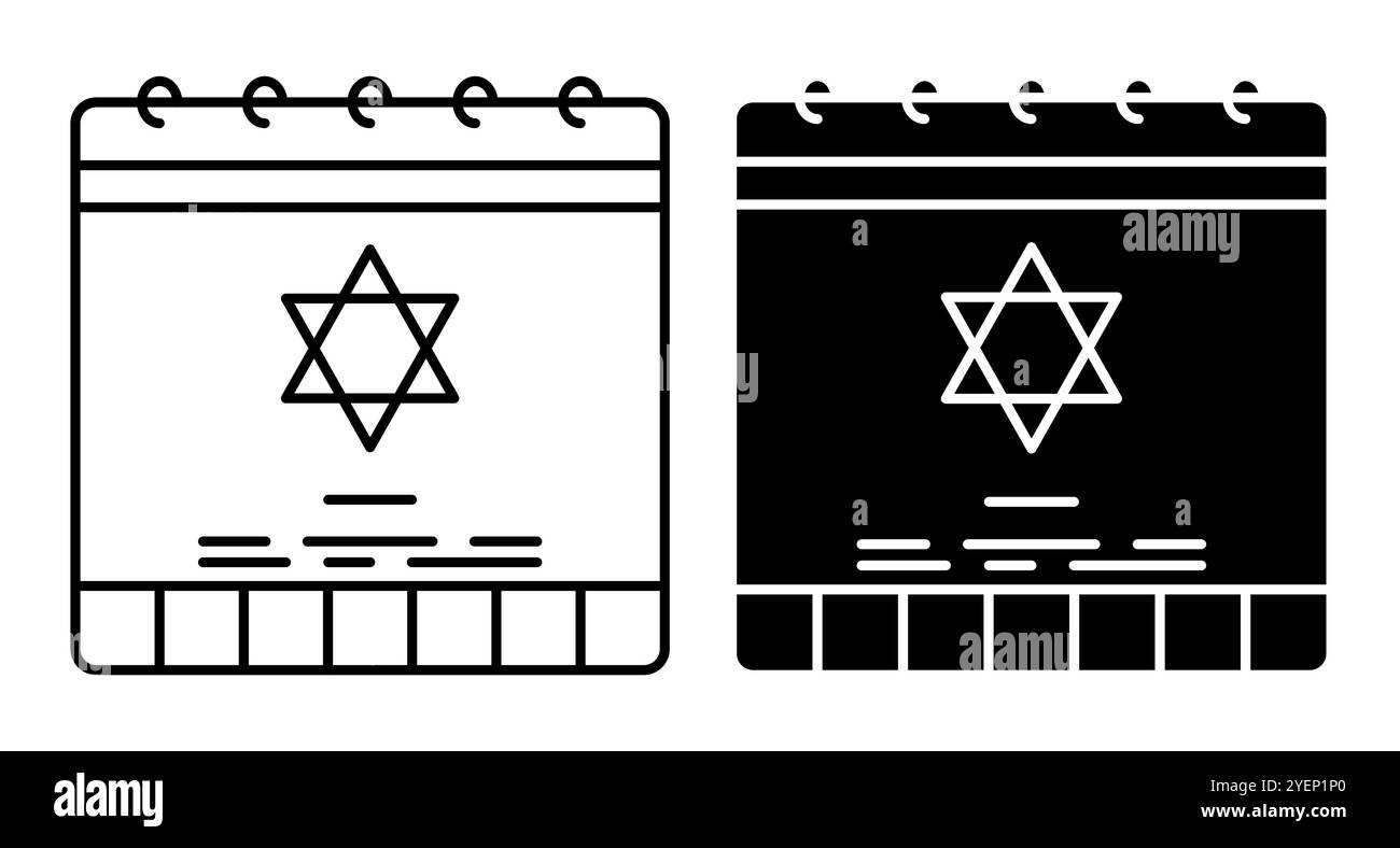 Linear icon. Hanukkah Jewish prayer calendar with six pointed Star of ...
