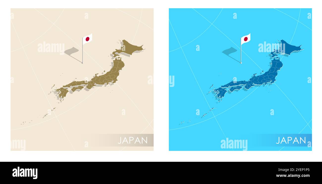 Japan country flag installed on geographic positioning map point of ...