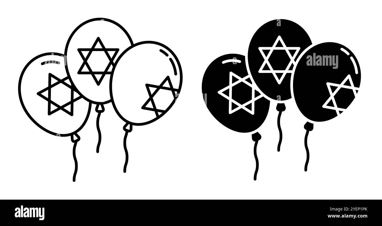 Linear icon. Hanukkah garland of balloons with religious Jewish symbol ...