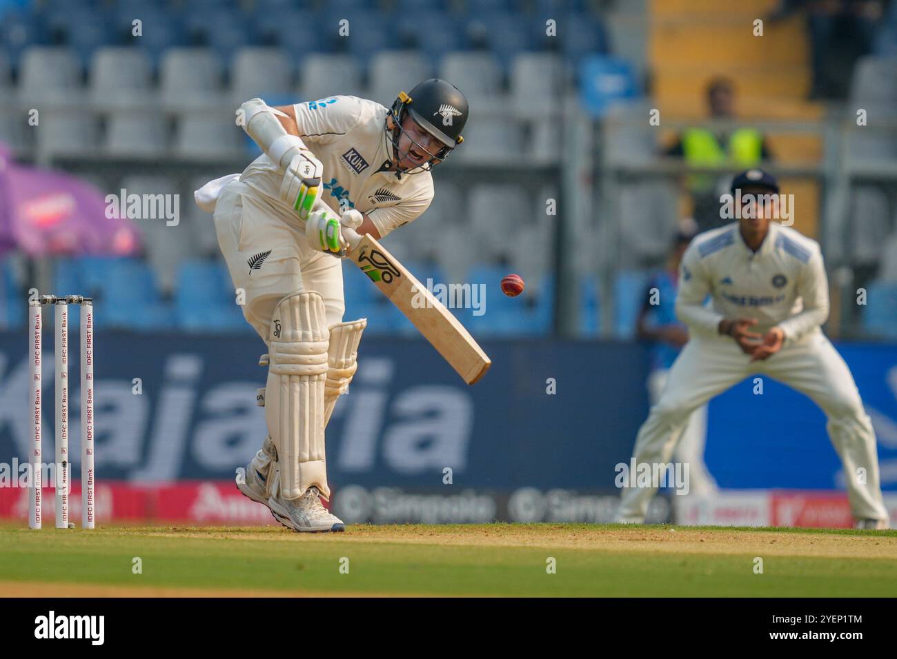 New Zealand's captain Tom Latham bats during the first day of the third ...