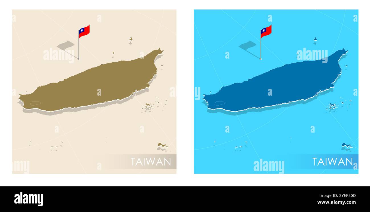 Taiwan country flag installed on geographic positioning map point of ...