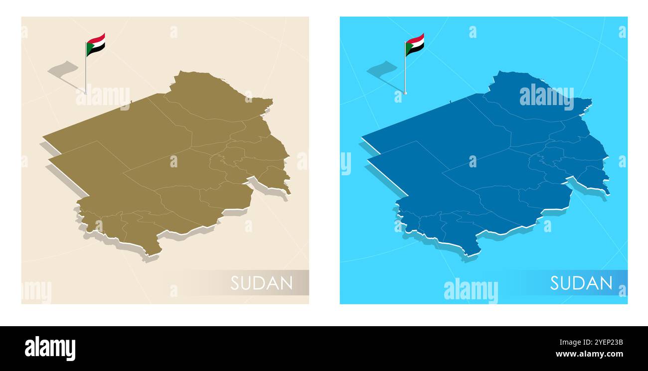 Sudan country flag installed on geographic positioning map point of ...