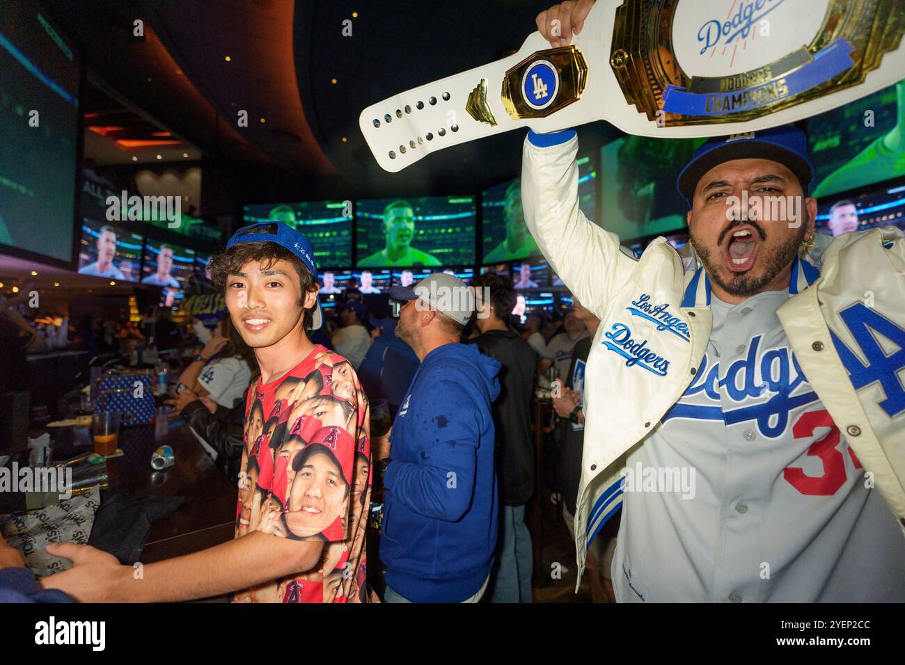 Fans celebrate after the Los Angeles Dodgers defeated the New York ...