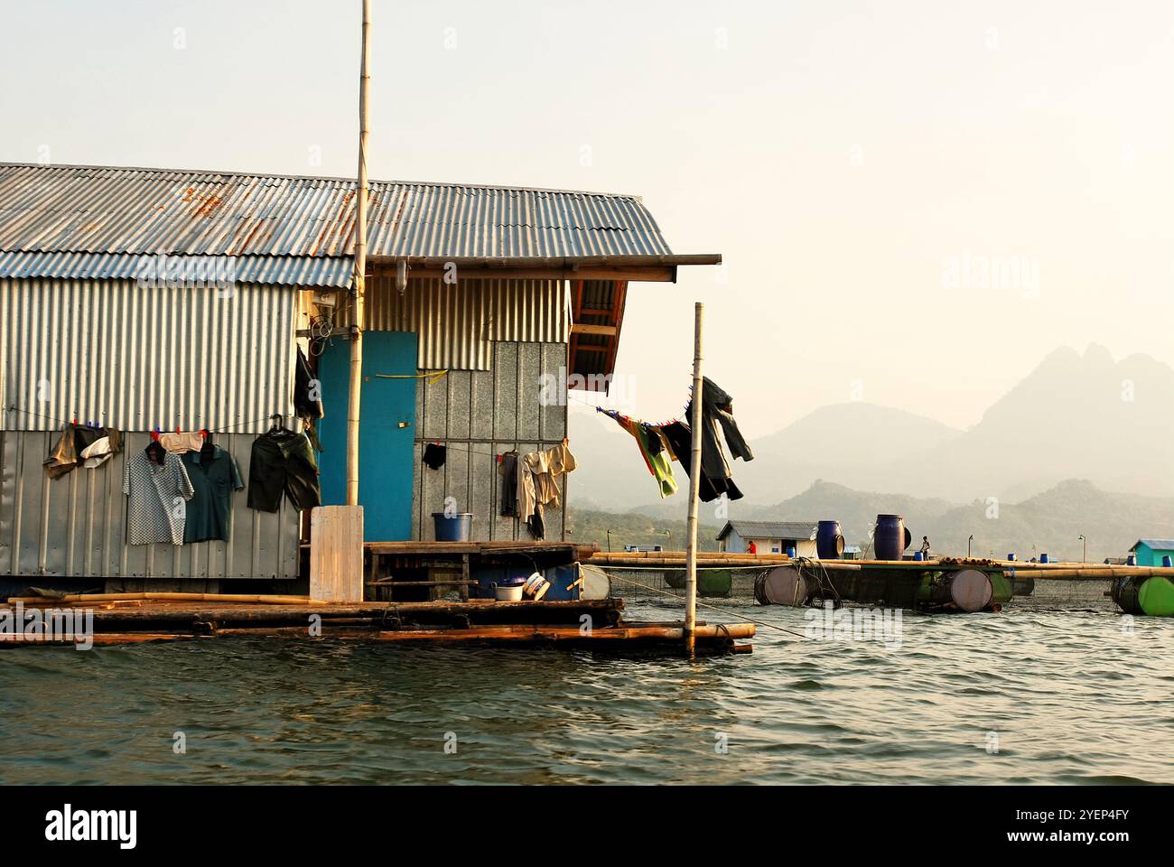 A floating village on Jatiluhur Dam where the villagers work on ...